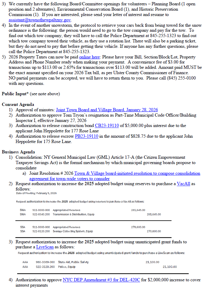 Police Commission/Town Board Meeting 2/5/26 | New Paltz NY
